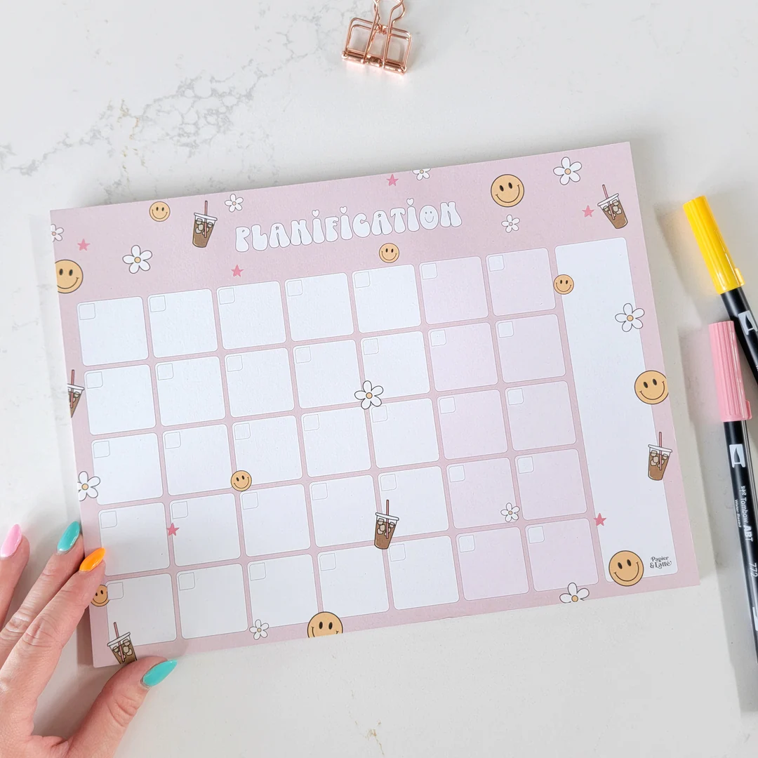 Calendrier mensuel -Smiley Papier Latté – La Galerie Coccinelle